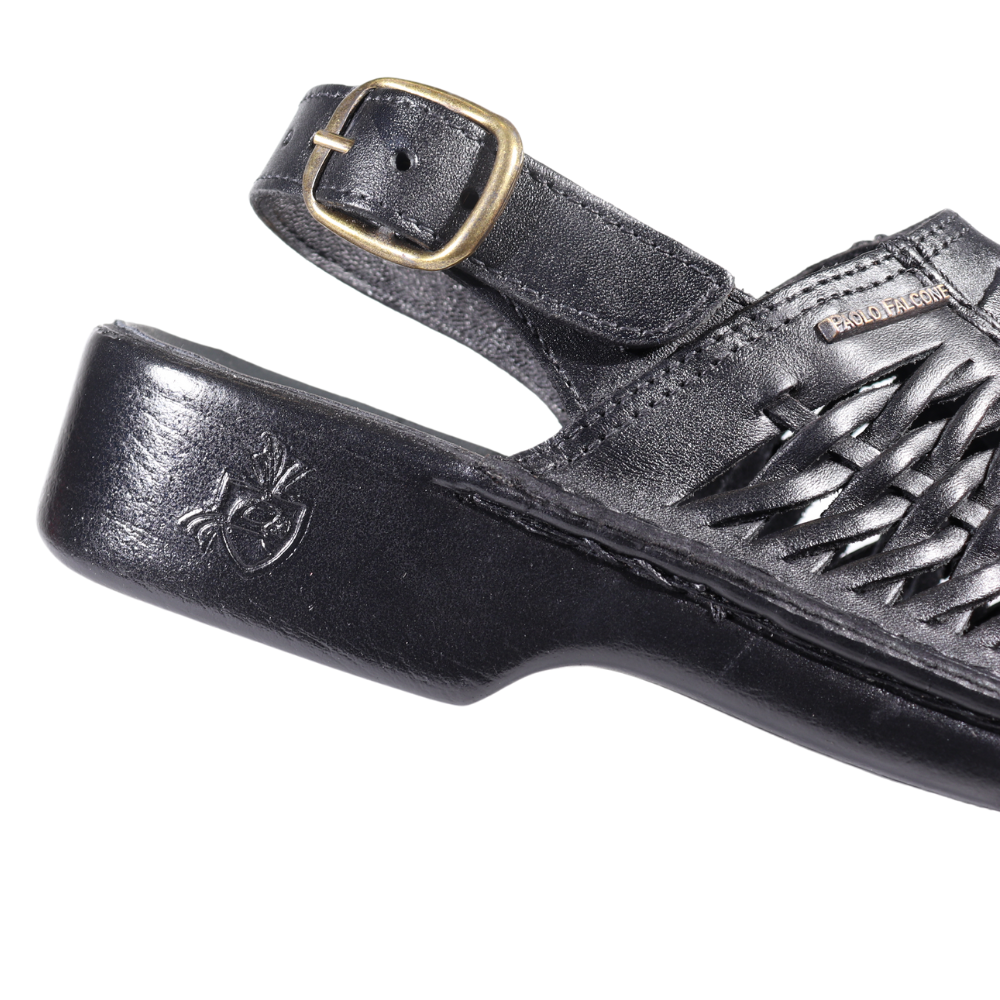 Men's Leather Paolo Falcone Tango Sandal with Heel Strap in Black ...